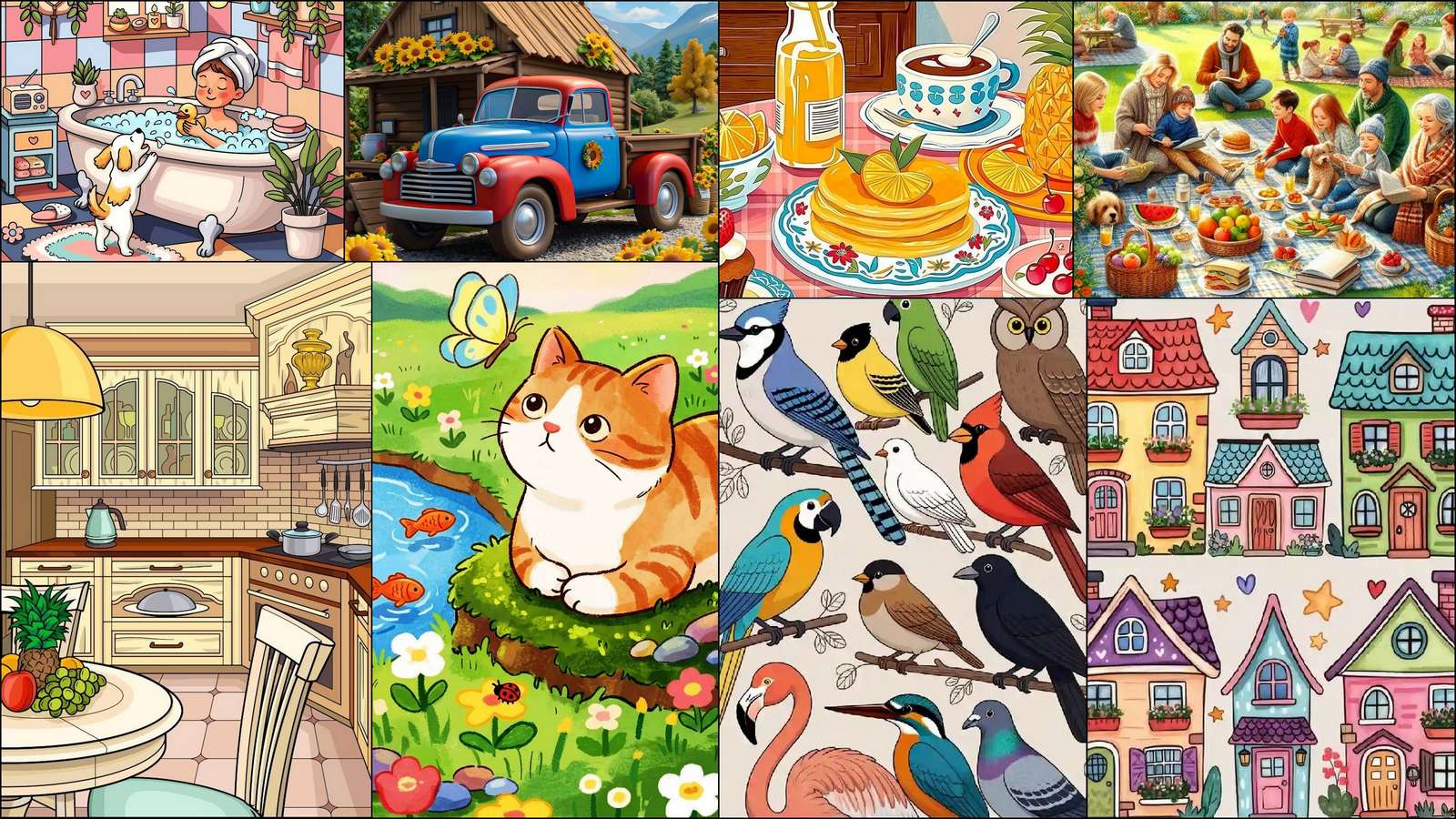 Chat, chiens et oiseaux - ePuzzle puzzle photo